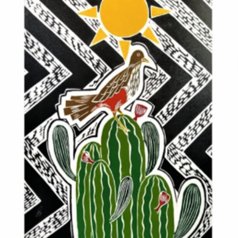 Xilogravura Bacaro Borges: Sabiá (M) - Imaterial Artesanato Brasileiro