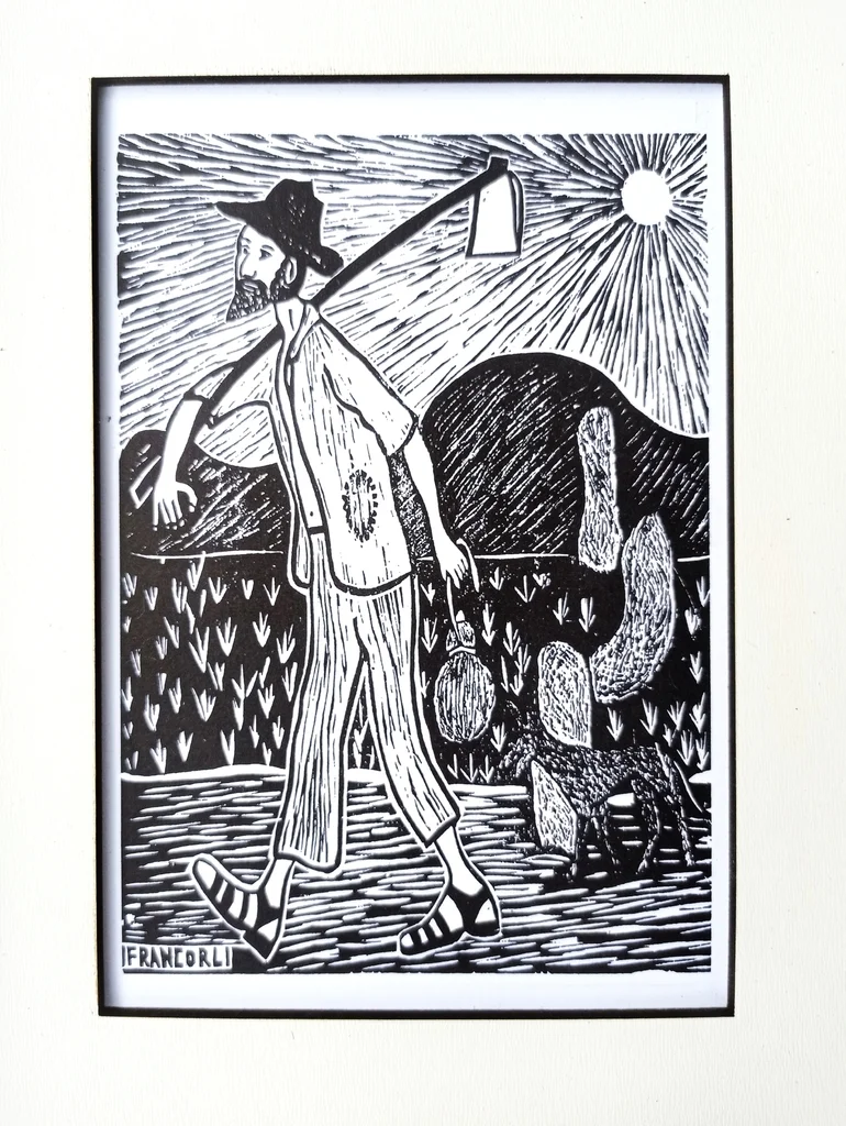 Quadro Xilogravura Francorli Homem Na Roça Imaterial Artesanato