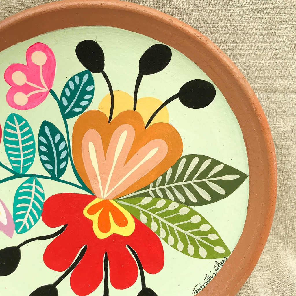 Prato de Barro com Pintura Botânica 28cm - Onze Horas - Imaterial ...